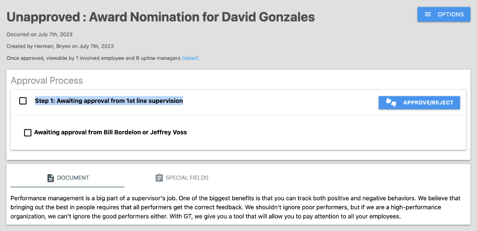 Approvals and Reveals